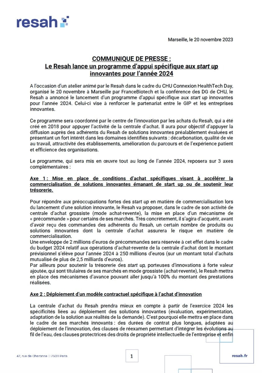 Le Resah lance un programme d’appui spécifique aux start up innovantes ...