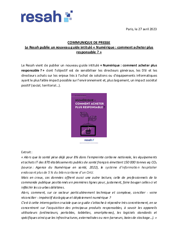 Le Resah publie un nouveau guide intitulé « Numérique : comment acheter plus responsable ? » - Resah