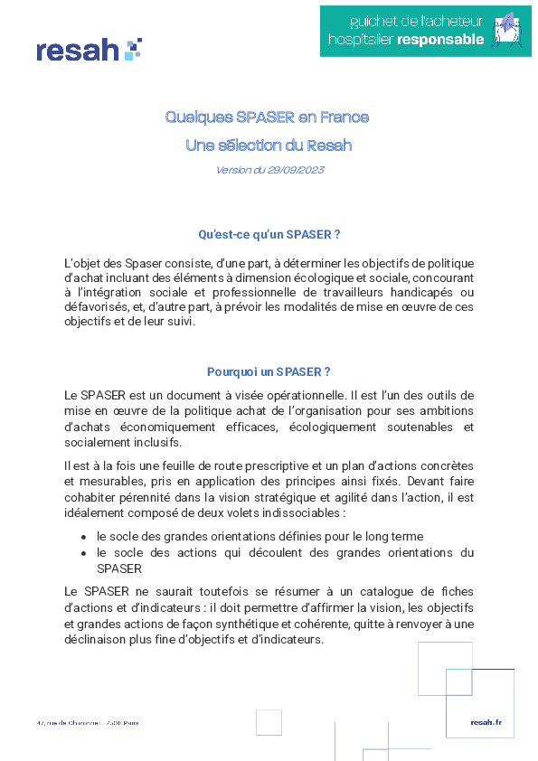 Quelques SPASER en France : Une sélection du Resah - Resah